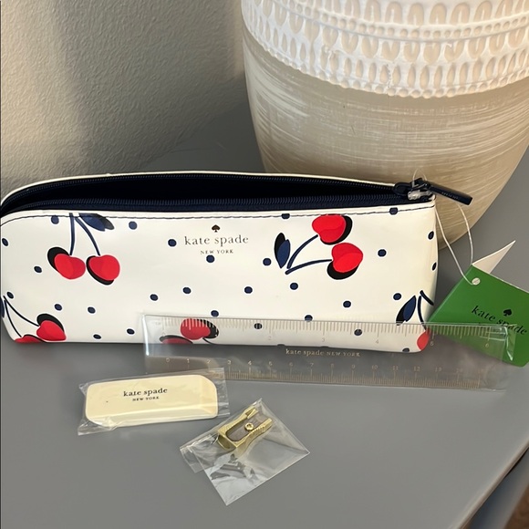 kate spade | Bags | Kate Spade Pencil Case White Red Cherry Print ...